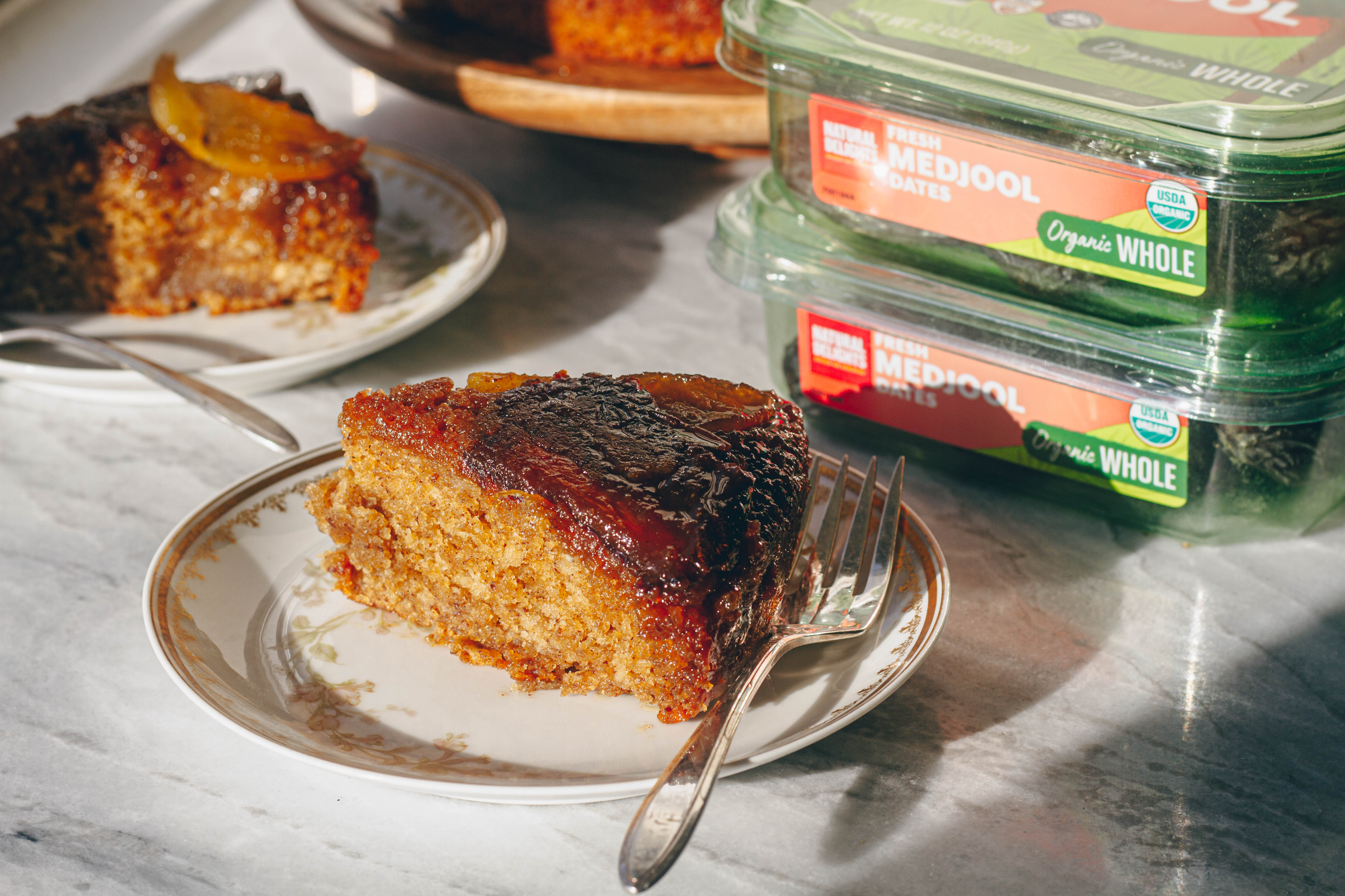 Upside Down Apple and Medjool Date Cake