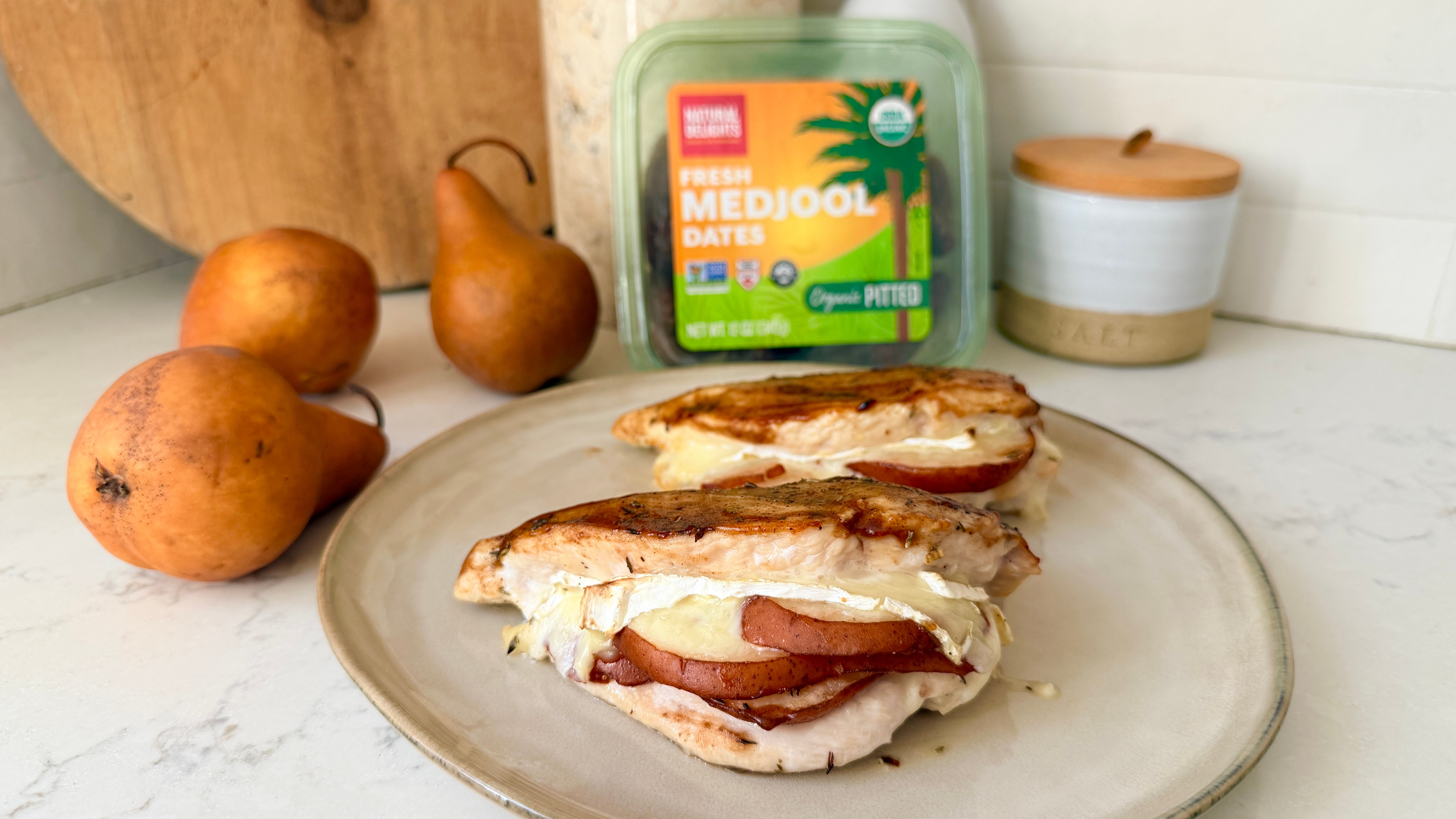 Pear and Brie Stuffed Chicken with Date-Balsamic Glaze