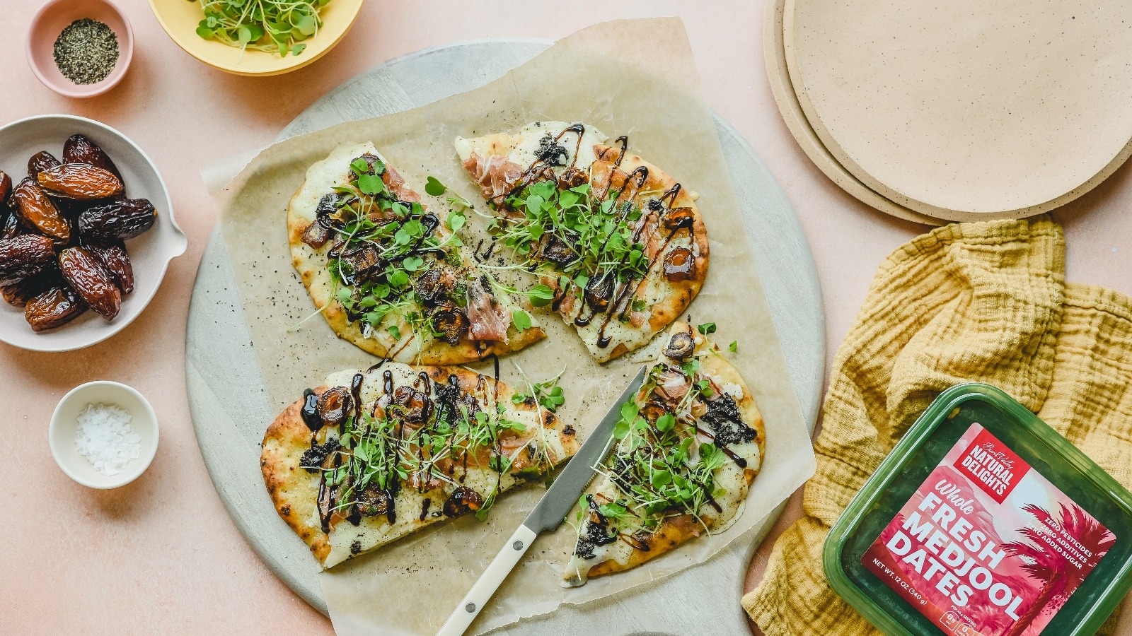 Truffle Prosciutto Naan with Dates & Balsamic Glaze